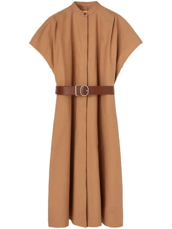 JIL SANDER Collarless Belted Shirt Dress - Brown