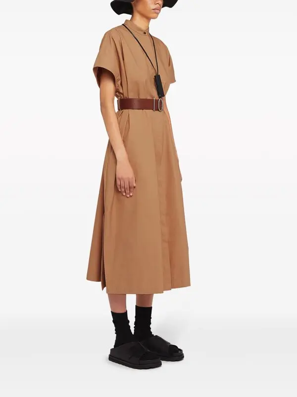 JIL SANDER Collarless Belted Shirt Dress - Brown