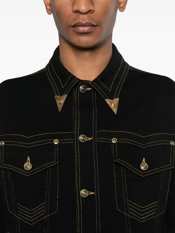 Versace V-Emblem Denim Jacket In Black - 63% Off | Editorialist