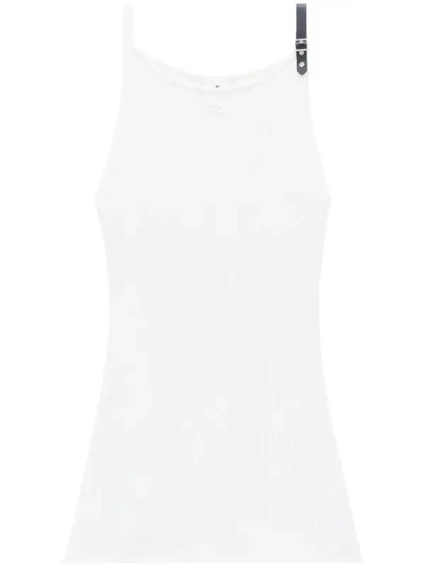 COURREGES Logo-patch Ribbed-knit Dress - White