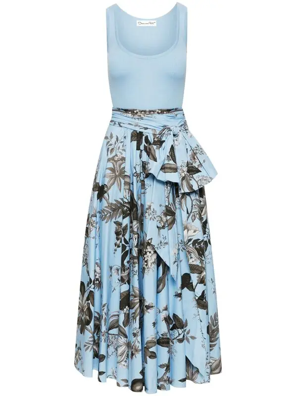 Oscar De La Renta Flora & Fauna-print Sleeveless Midi Dress - Blue