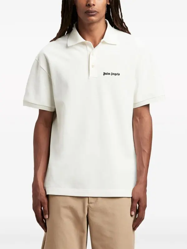 Palm Angels Logo-print Cotton Polo Shirt - White