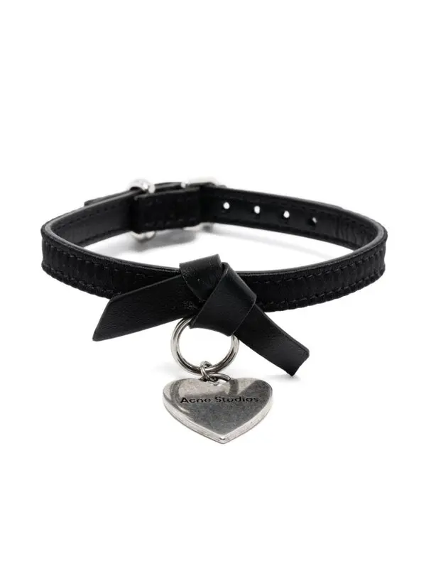 Acne Studios Heart-charm Leather Bracelet - Black