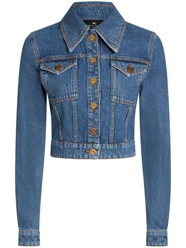 Etro Pegaso-embroidered Denim Jacket - Blue
