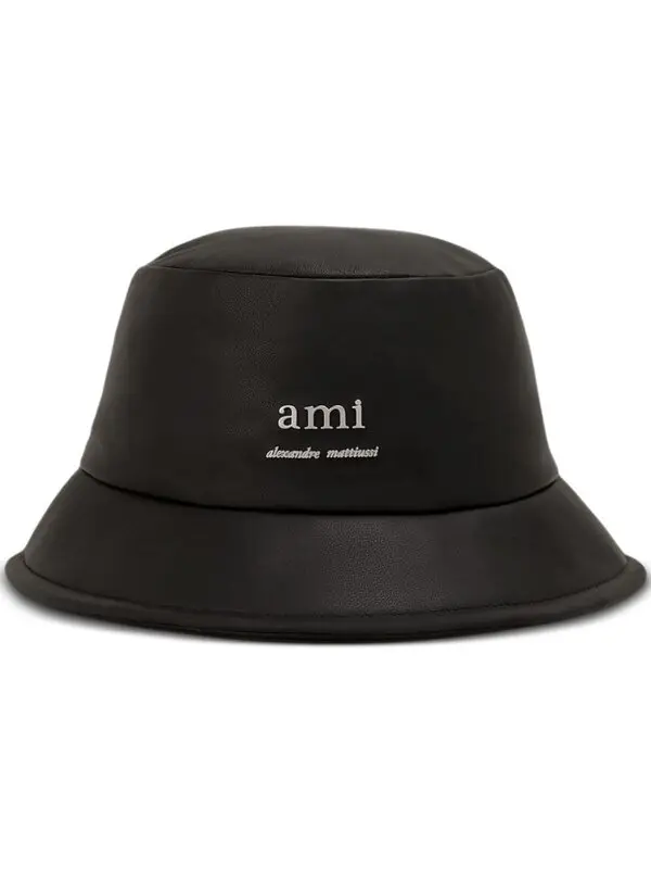 AMI Paris Logo-plaque Leather Bucket Hat