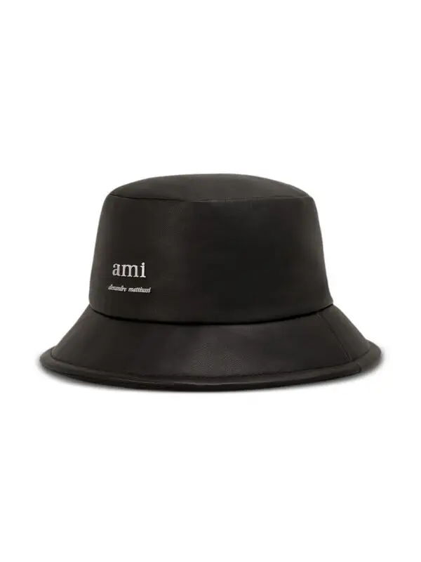 AMI Paris Logo-plaque Leather Bucket Hat