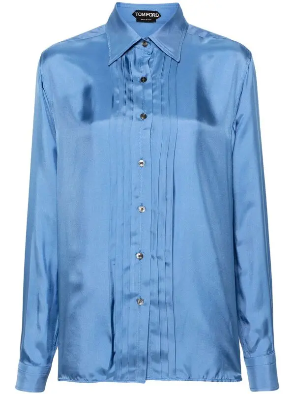 TOM FORD Pleated Satin Shirt - Blue