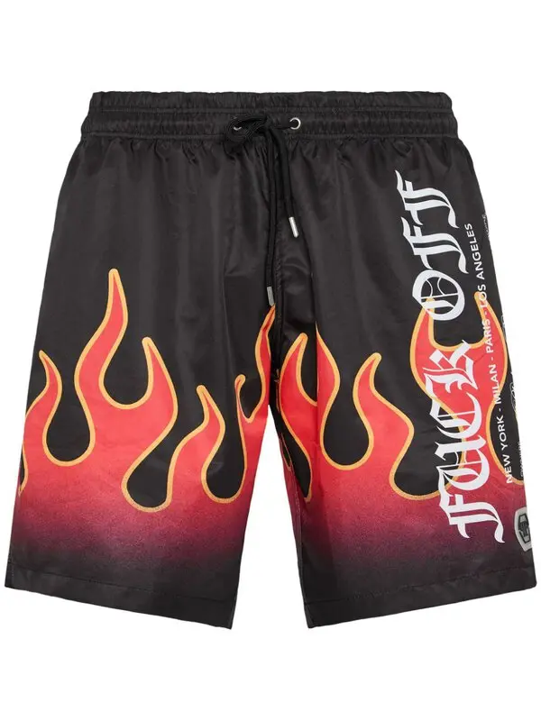 Philipp Plein Flame-print Swim Shorts - Black