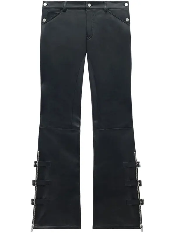 COURREGES Buckle-detailed Flared Leather Trousers - Black