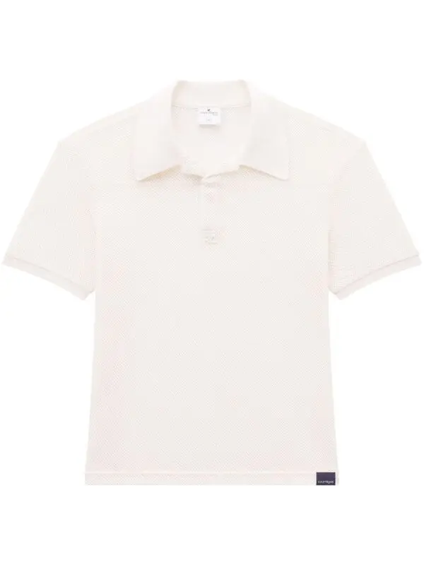 COURREGES Ac Logo-appliqué Mesh Polo Shirt - Neutrals