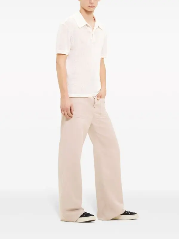 COURREGES Ac Logo-appliqué Mesh Polo Shirt - Neutrals
