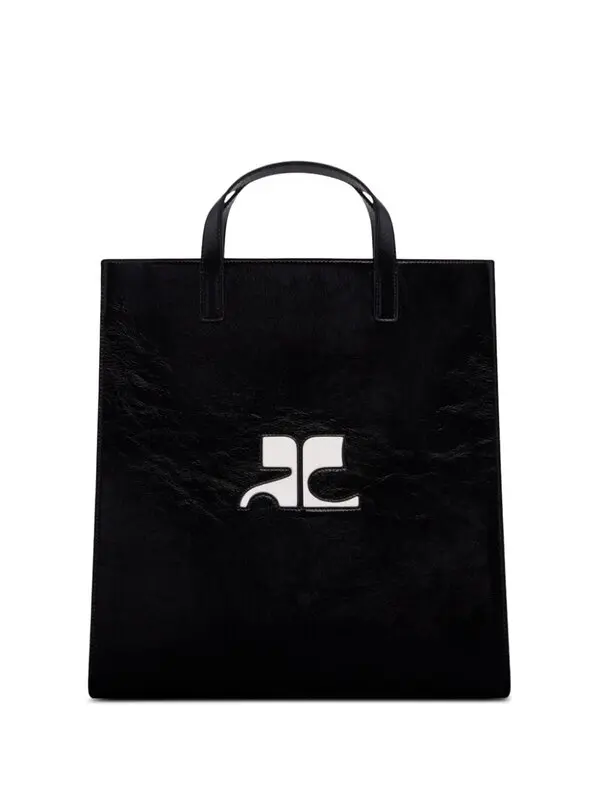 COURREGES Heritage Leather Tote Bag - Black