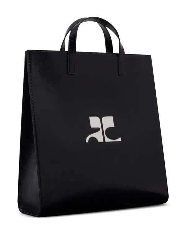 COURREGES Heritage Leather Tote Bag - Black