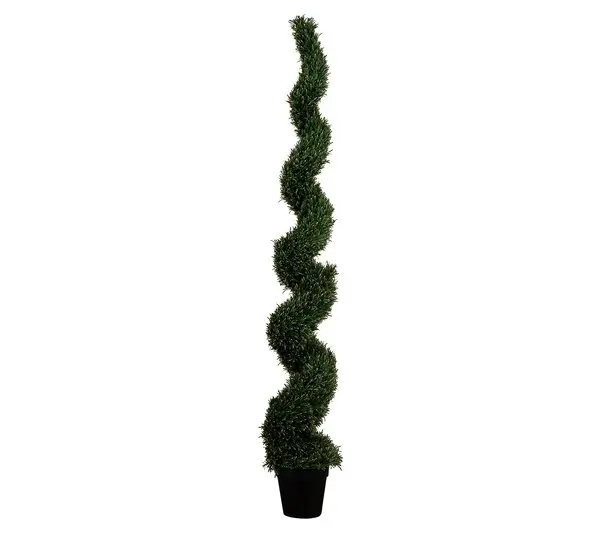 NEARLY NATURAL 8' Faux Rosemary Leaf Spiral Tre E Uv - One-color