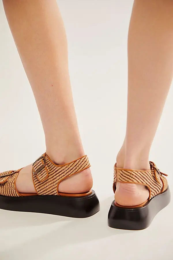 Free People Women’s Chestnut Woven Leather Sandals Free People woven leather slingback flat sandals in tan | ASOS main image 4