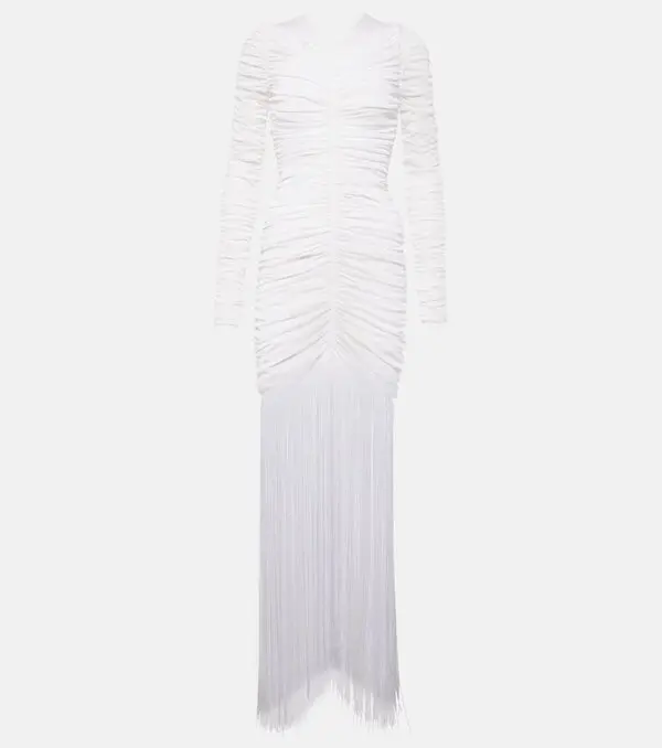 Khaite Guisa Fringed Shirred Gown - White