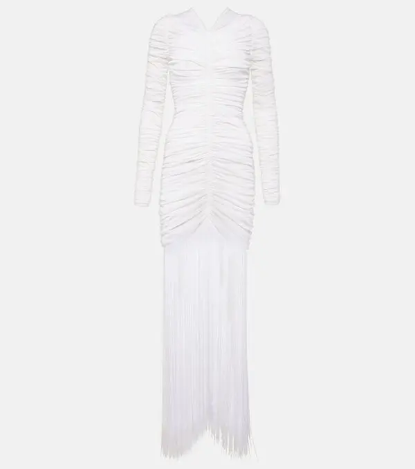 Khaite Guisa Fringed Shirred Gown - White