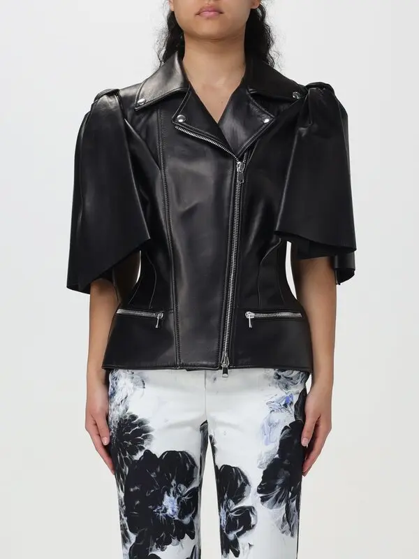 Alexander McQueen Leather Jacket With Draped Sleeves