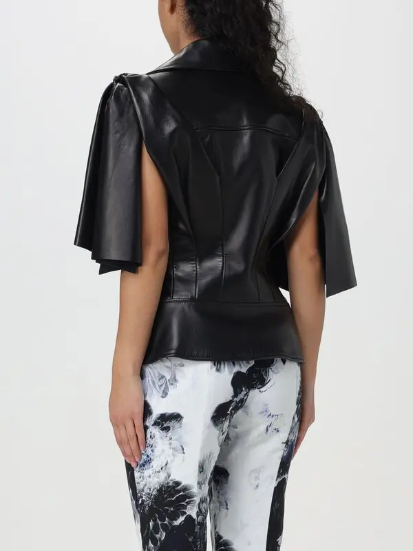 Alexander McQueen Leather Jacket With Draped Sleeves