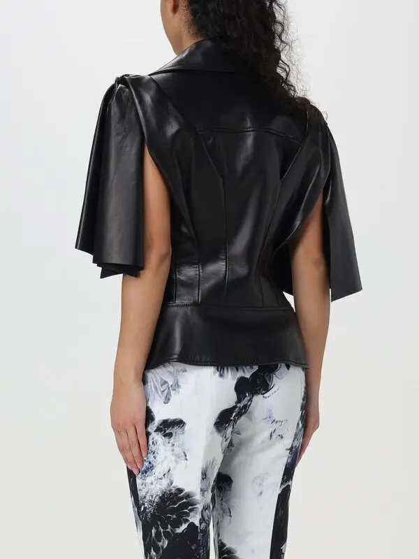 Alexander McQueen Leather Jacket With Draped Sleeves
