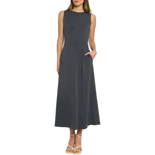 Luxely Reed Sleeveless A-Line Midi Dress In Iron - 40% Off | Editorialist