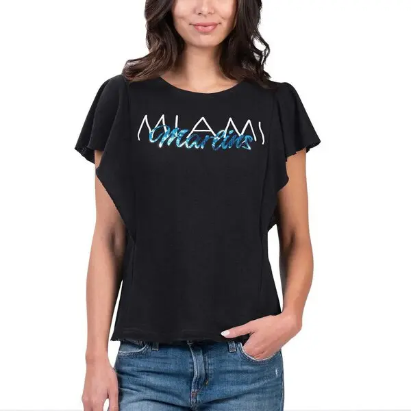 G-III 4HER BY CARL BANKS Miami Marlins Crowd Wave T-shirt - Black