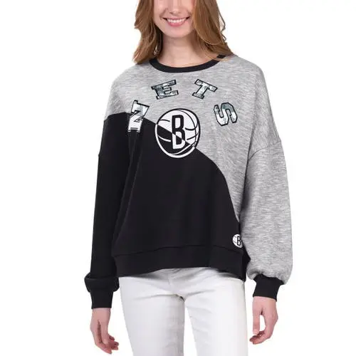 G-III 4HER BY CARL BANKS Brooklyn Nets Benches Split Pullover Sweatshirt