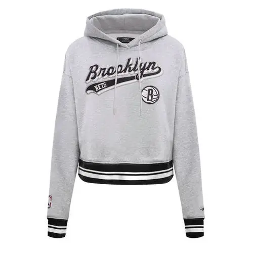 PRO STANDARD Brooklyn Nets Script Tail Cropped Pullover Hoodie