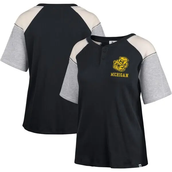 '47 Michigan Wolverines Underline Harvey Colorblock Raglan Henley T-shirt - Black