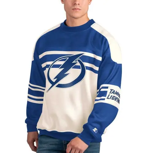 STARTER Tampa Bay Lightning Defense Fleece Crewneck Pullover Sweatshirt By - White