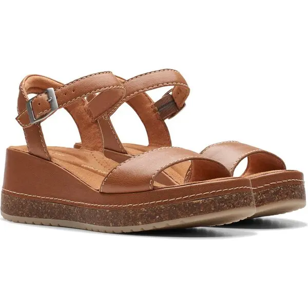 Clarks Kassanda Lily Wedge Sandal - Tan Leather