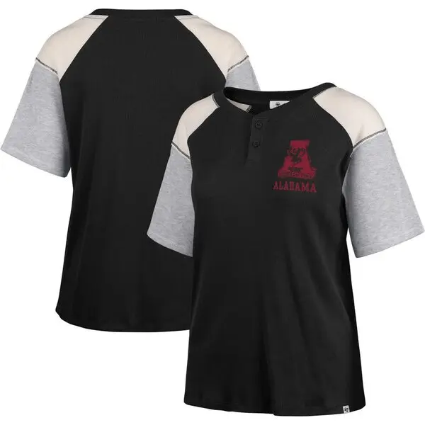 '47 Alabama Crimson Tide Underline Harvey Colorblock Raglan Henley T-shirt - Black
