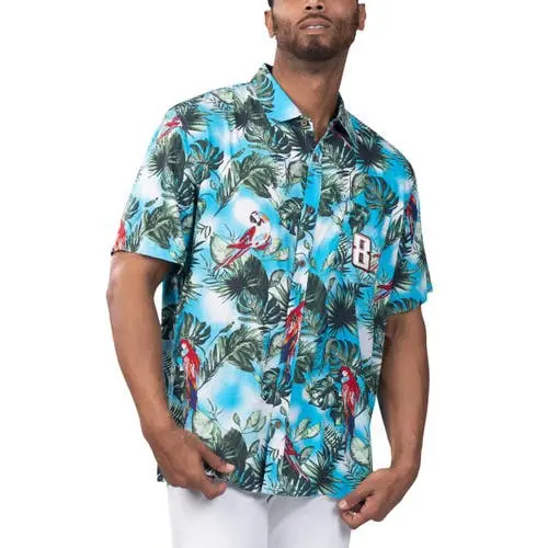 MARGARITAVILLE Kyle Busch Jungle Parrot Party Button-up Shirt - Light Blue