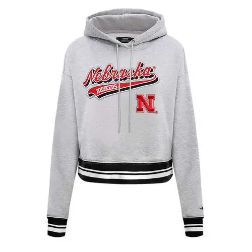 PRO STANDARD Nebraska Huskers Script Tail Fleece Cropped Pullover Hoodie - Heather Gray