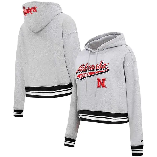 PRO STANDARD Nebraska Huskers Script Tail Fleece Cropped Pullover Hoodie