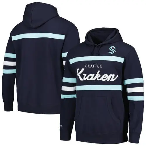 Mitchell & Ness Deep Sea Blue Seattle Kraken Head Coach Pullover Hoodie