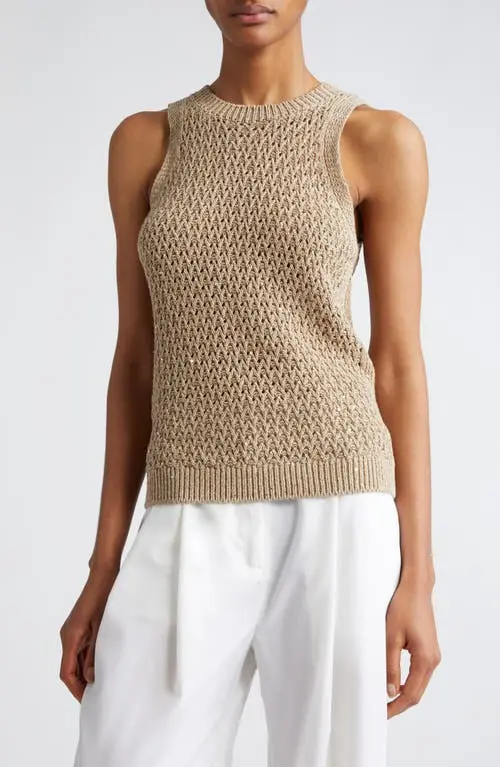 Eleventy Sequin Open Stitch Sweater Tank