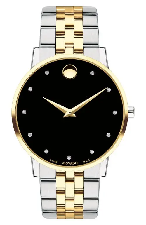 Movado Museum Diamond Bracelet Watch - Silver/black/gold
