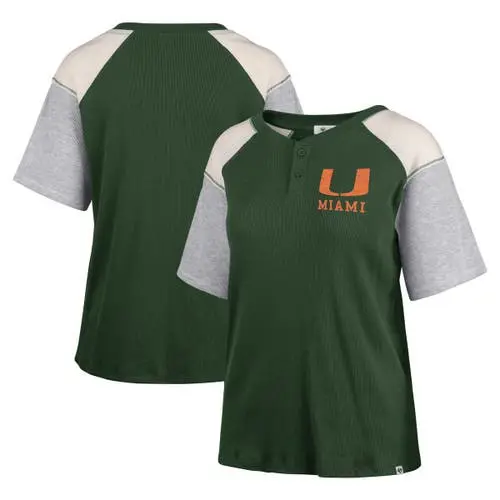 '47 Miami Hurricanes Underline Harvey Colorblock Raglan Henley T-shirt - Green