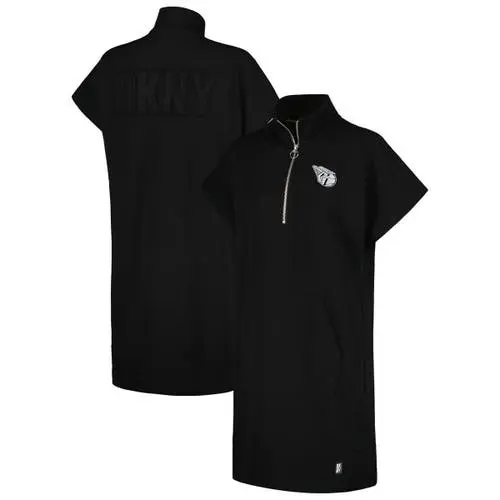 Dkny Short Sleeve Quarter-zip Dress With Cleveland Guardians Graphics - Black
