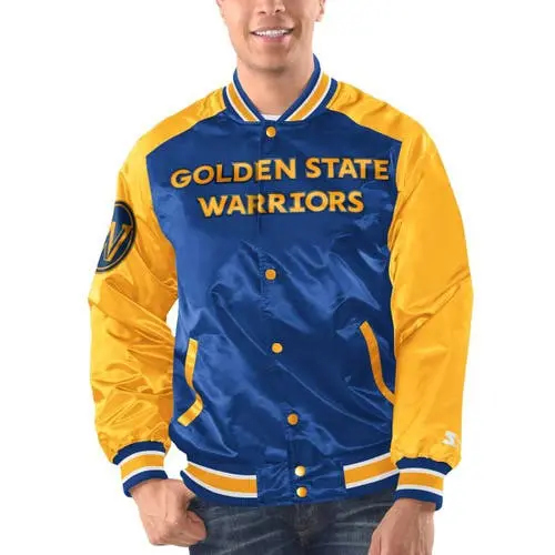 STARTER Golden State Warriors Renegade Satin Varsity Jacket By - Royal
