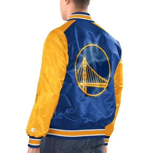 STARTER Golden State Warriors Renegade Satin Varsity Jacket By - Royal