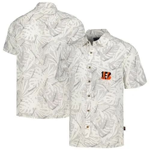 MARGARITAVILLE Cincinnati Bengals Sand Washed Monstera Print Party Button-up Shirt - Cream
