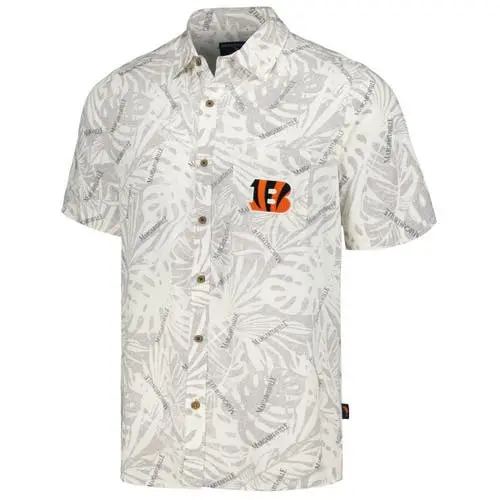 MARGARITAVILLE Cincinnati Bengals Sand Washed Monstera Print Party Button-up Shirt