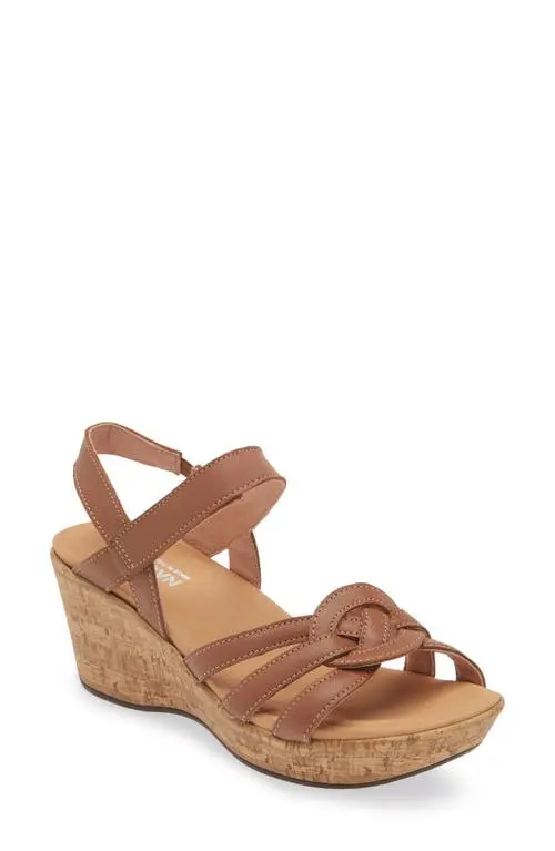 Naot Tropical Platform Wedge Sandals - Caramel Leather
