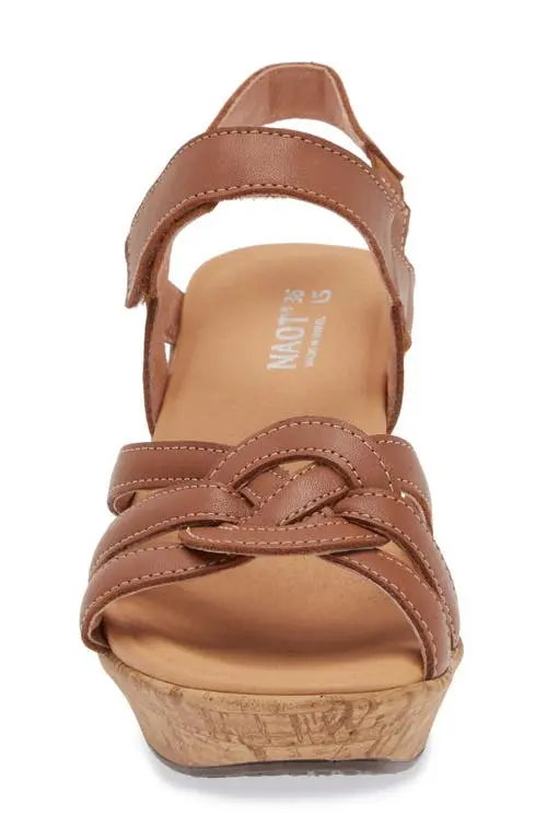 Naot Tropical Platform Wedge Sandals - Caramel Leather