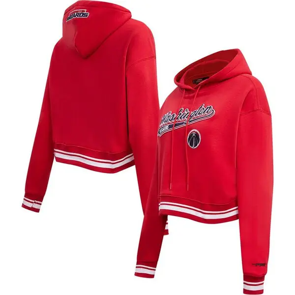 PRO STANDARD Washington Wizards Script Tail Cropped Pullover Hoodie - Red
