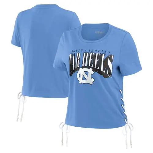 WEAR BY ERIN ANDREWS North Carolina Tar Heels Side Lace-up Crop T-shirt - Light Blue