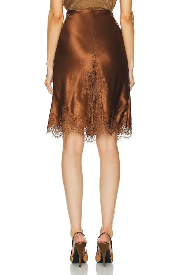 Saint Laurent Satin Lace Skirt - Caramel