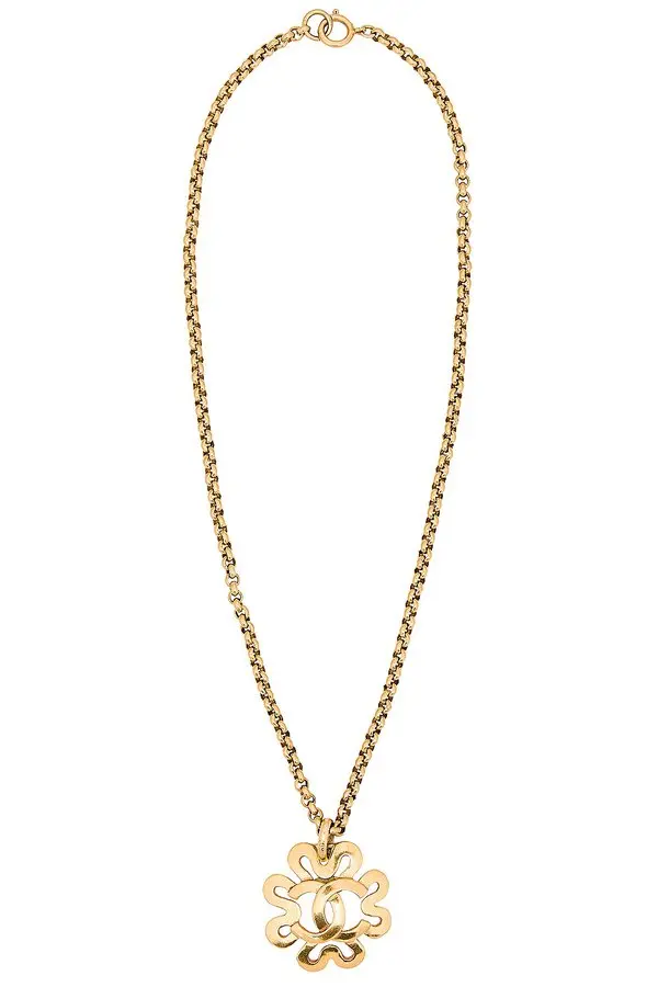 Chanel 1995 Cc Flower Pendant Necklace - Gold